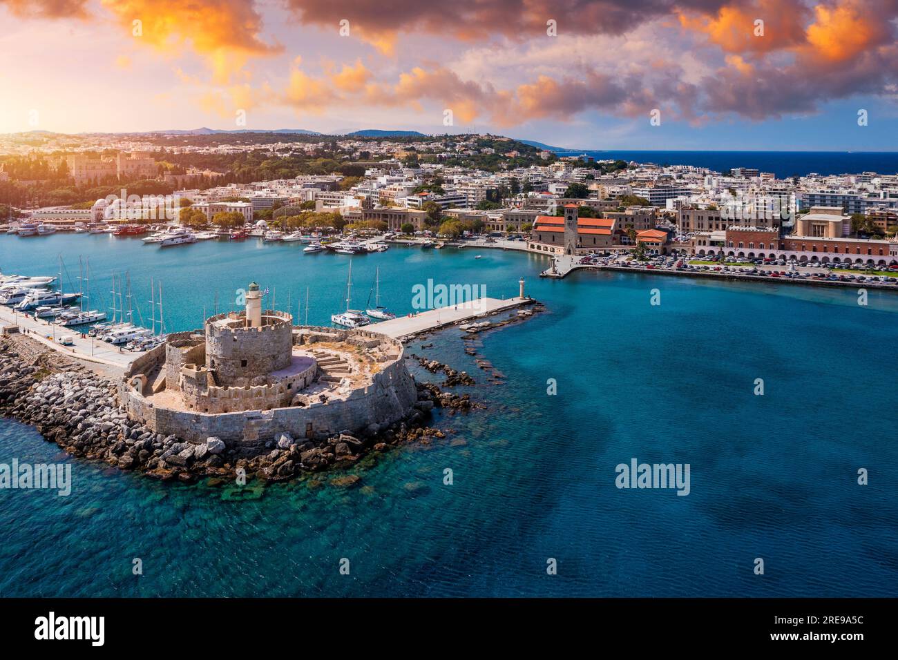 Mandraki port with deers statue, where The Colossus was standing and ...