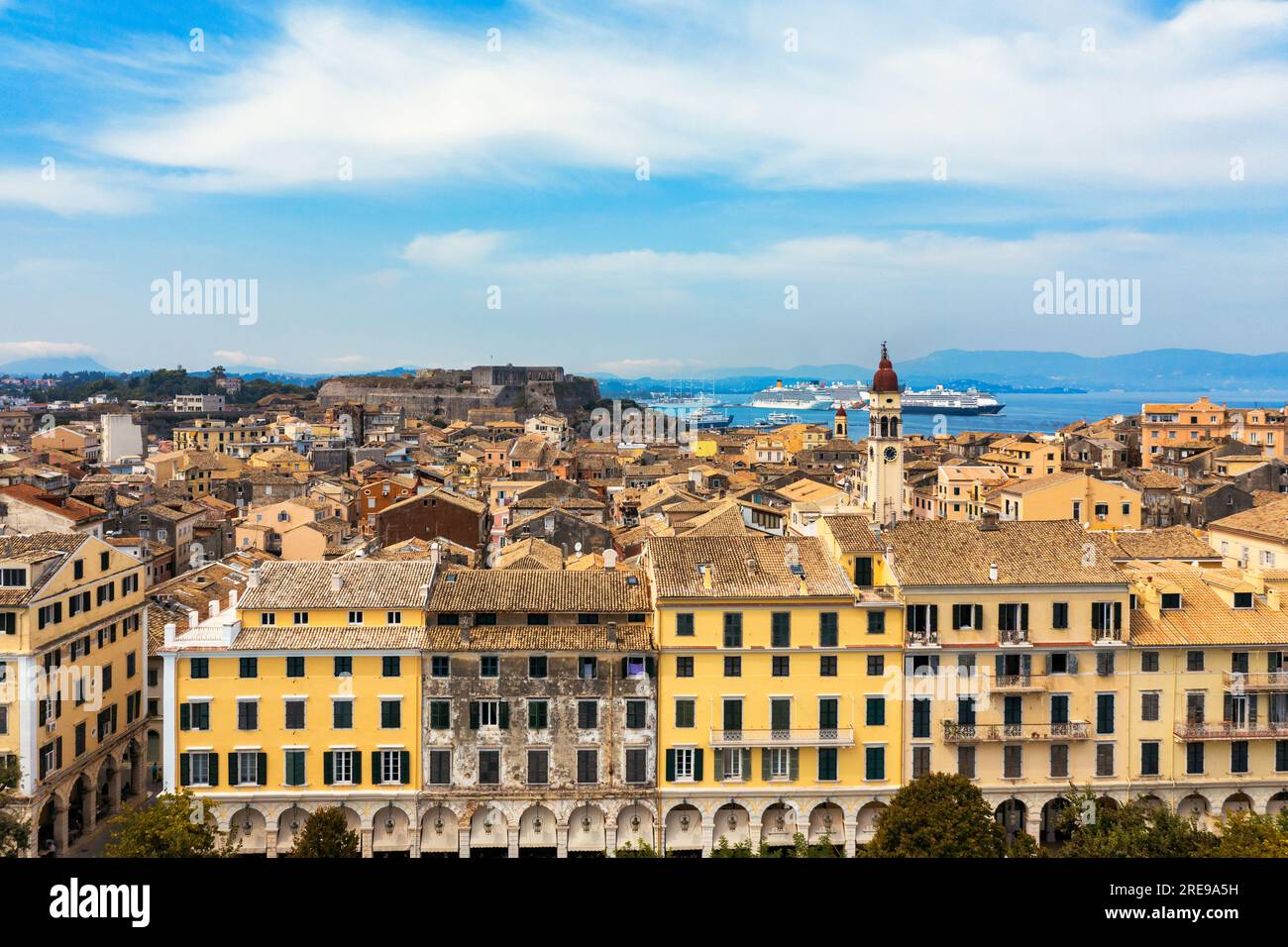 Panoramic view of Kerkyra, capital of Corfu island, Greece. Aerial ...
