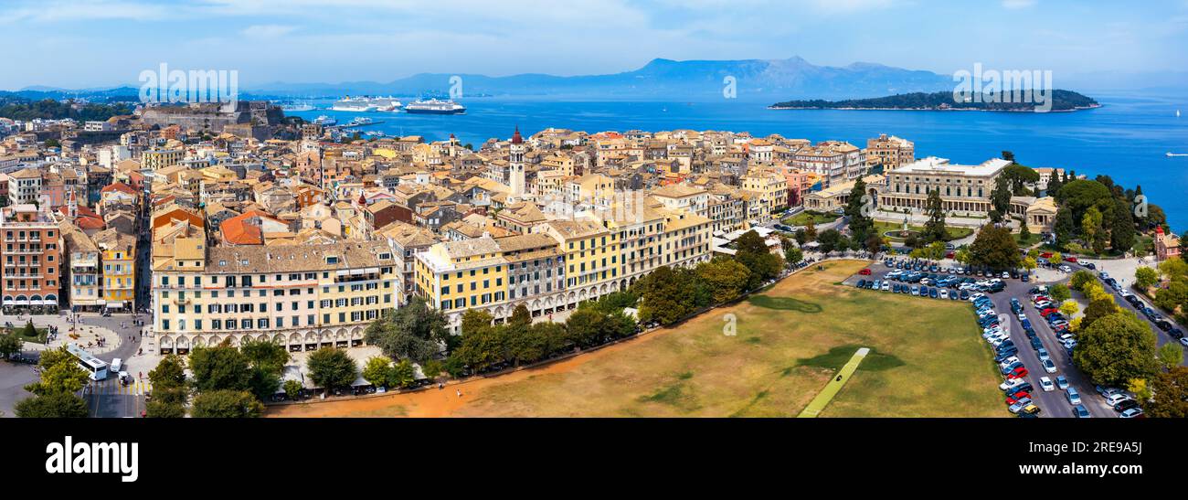 Panoramic view of Kerkyra, capital of Corfu island, Greece. Aerial ...
