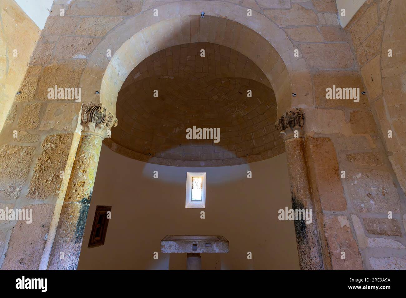 Interior of monastery of San Miguel de Escalada, consecrated year 951 ...