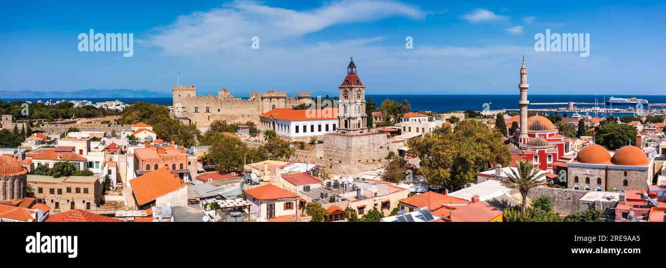 Panoramic view of Rhodes old town on Rhodes island, Greece. Rhodes old ...