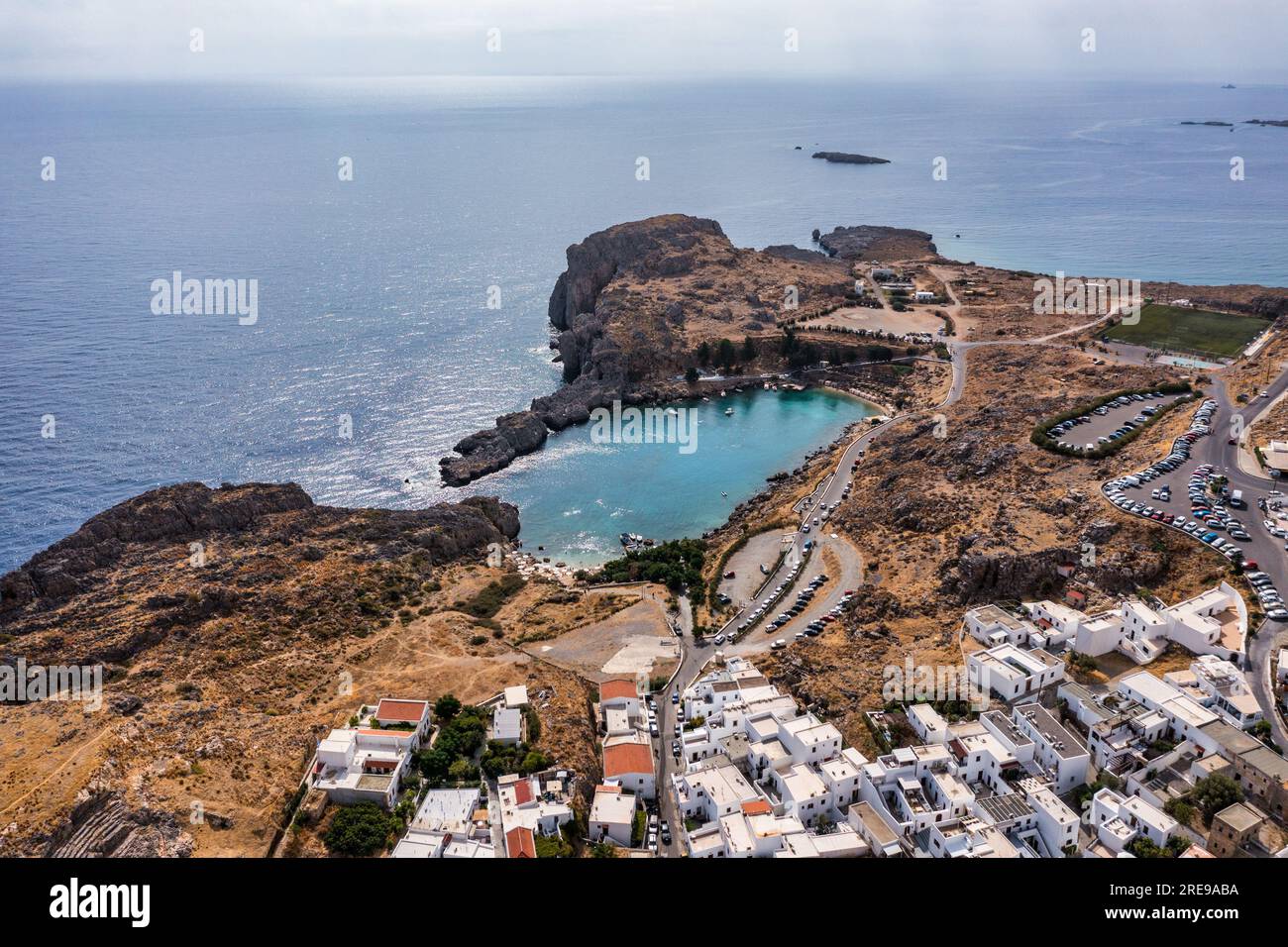 Lindos small whitewashed village and the Acropolis, scenery of Rhodos ...