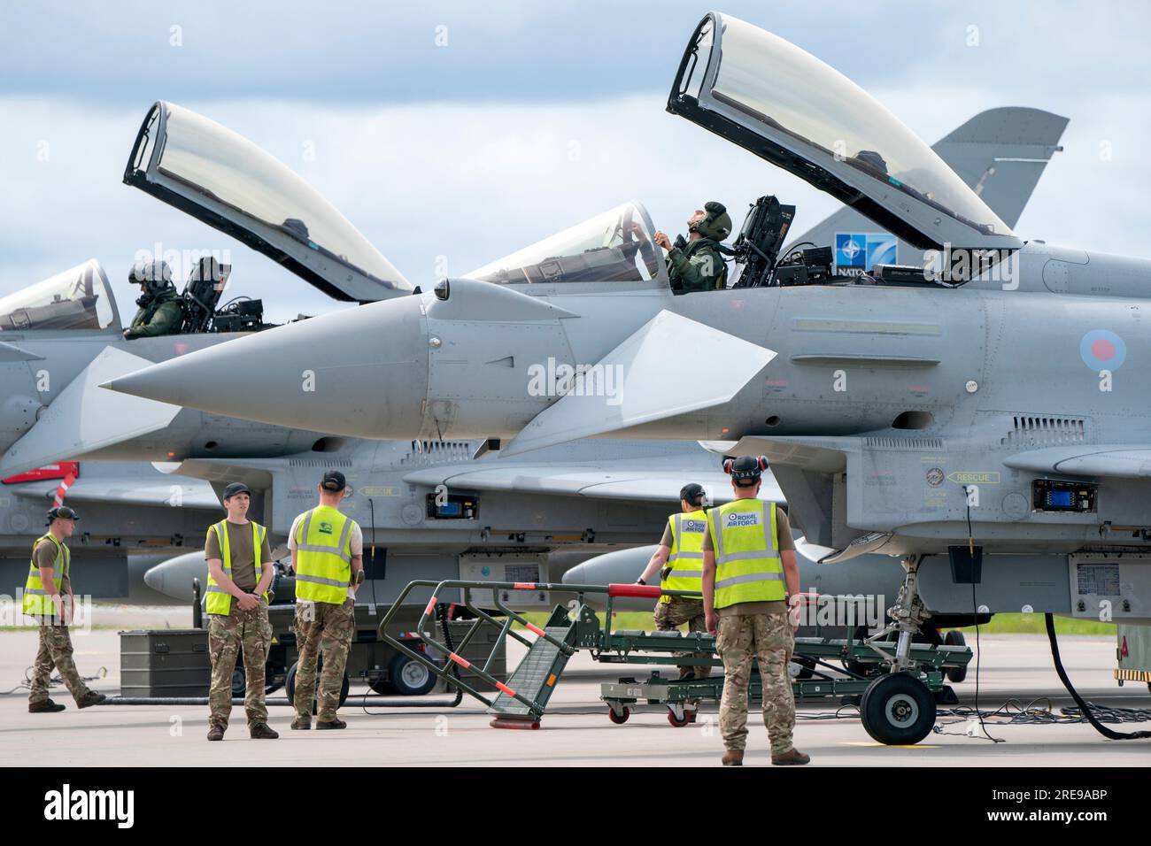 RAF Typhoon jets are prepared for take off for a training exercise at ...