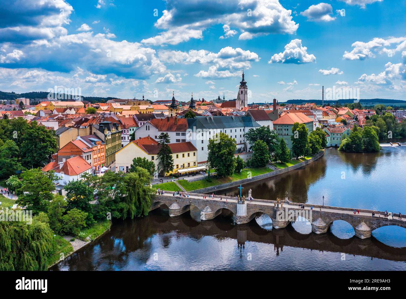 Medieval Town Pisek and historic stone bridge over river Otava in the ...