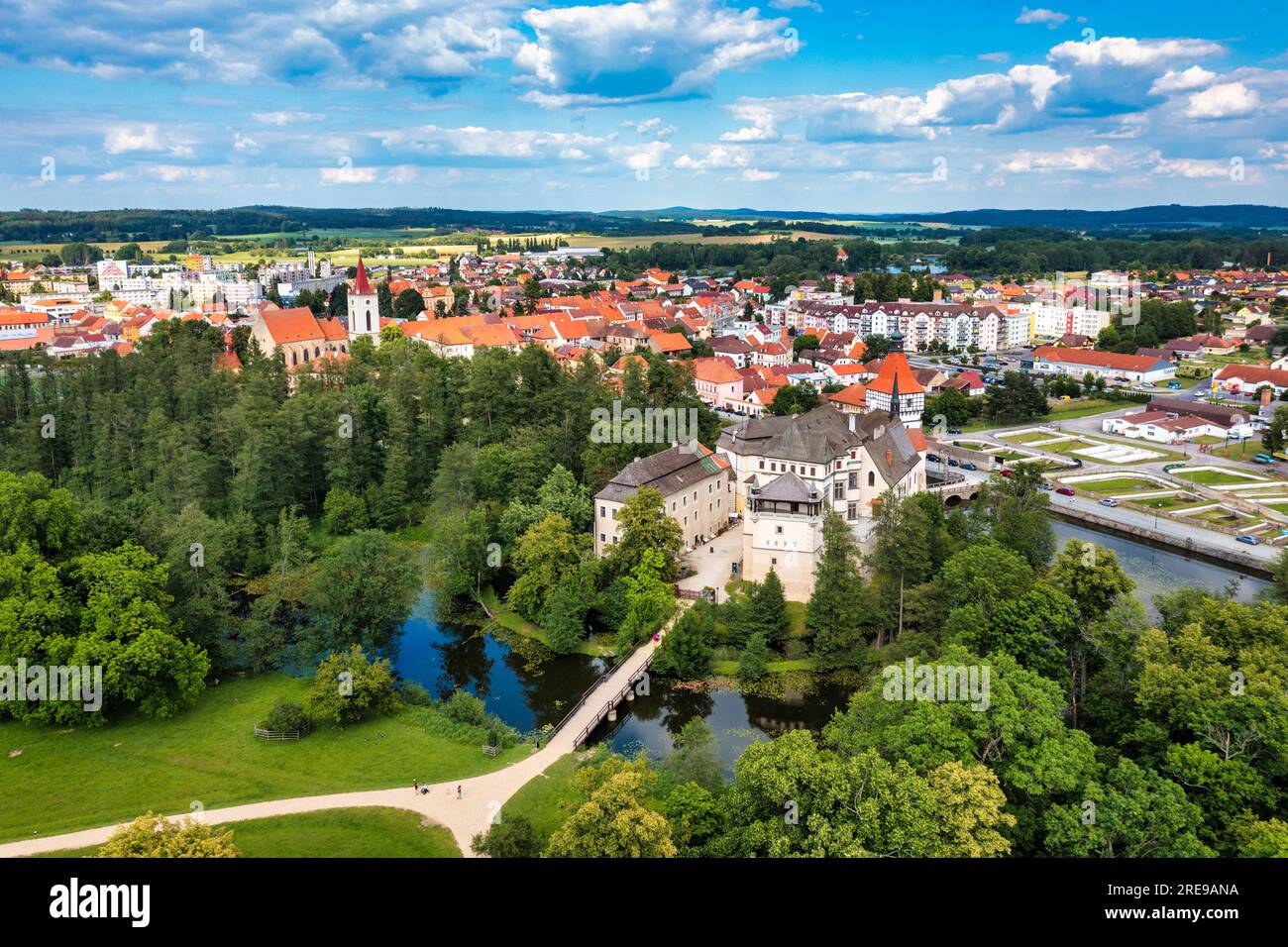 Blatna castle near Strakonice, Southern Bohemia, Czech Republic. Aerial ...