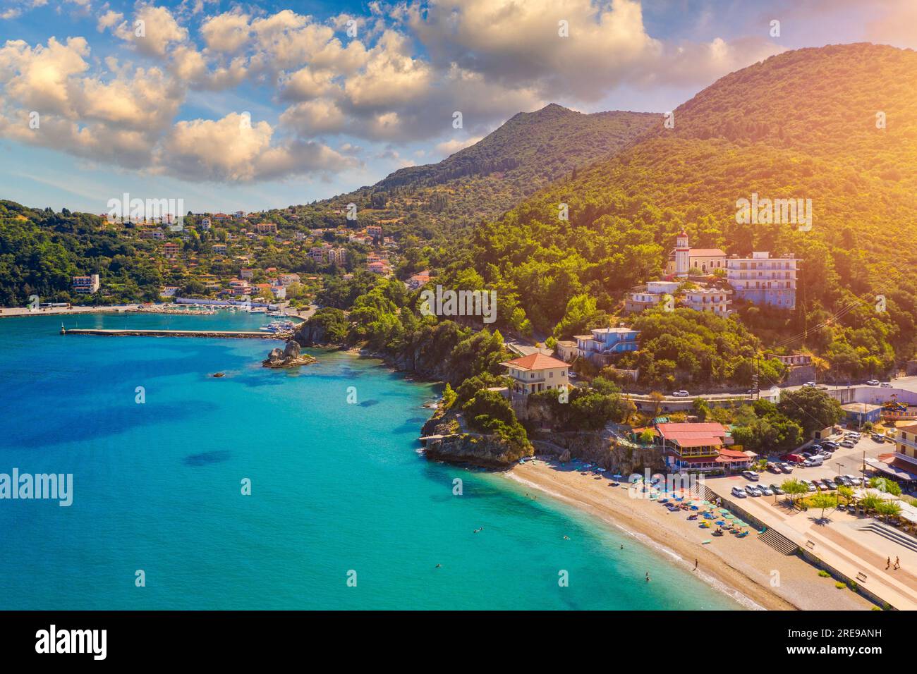 Aerial view of city of Poros, Kefalonia island in Greece. Poros city in ...