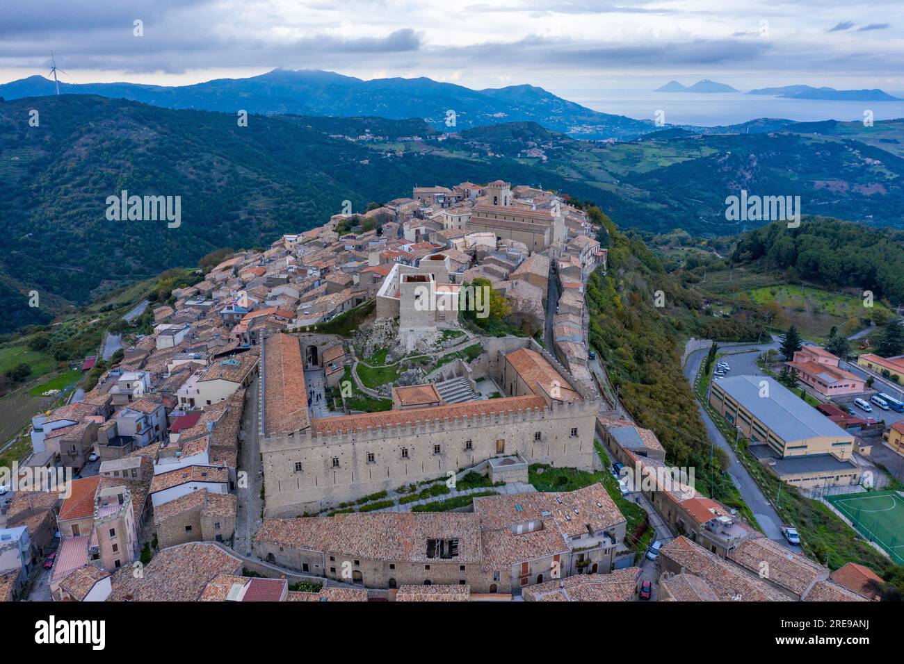 Aerial view of the city Montalbano Elicona, Italy, Sicily, Messina ...