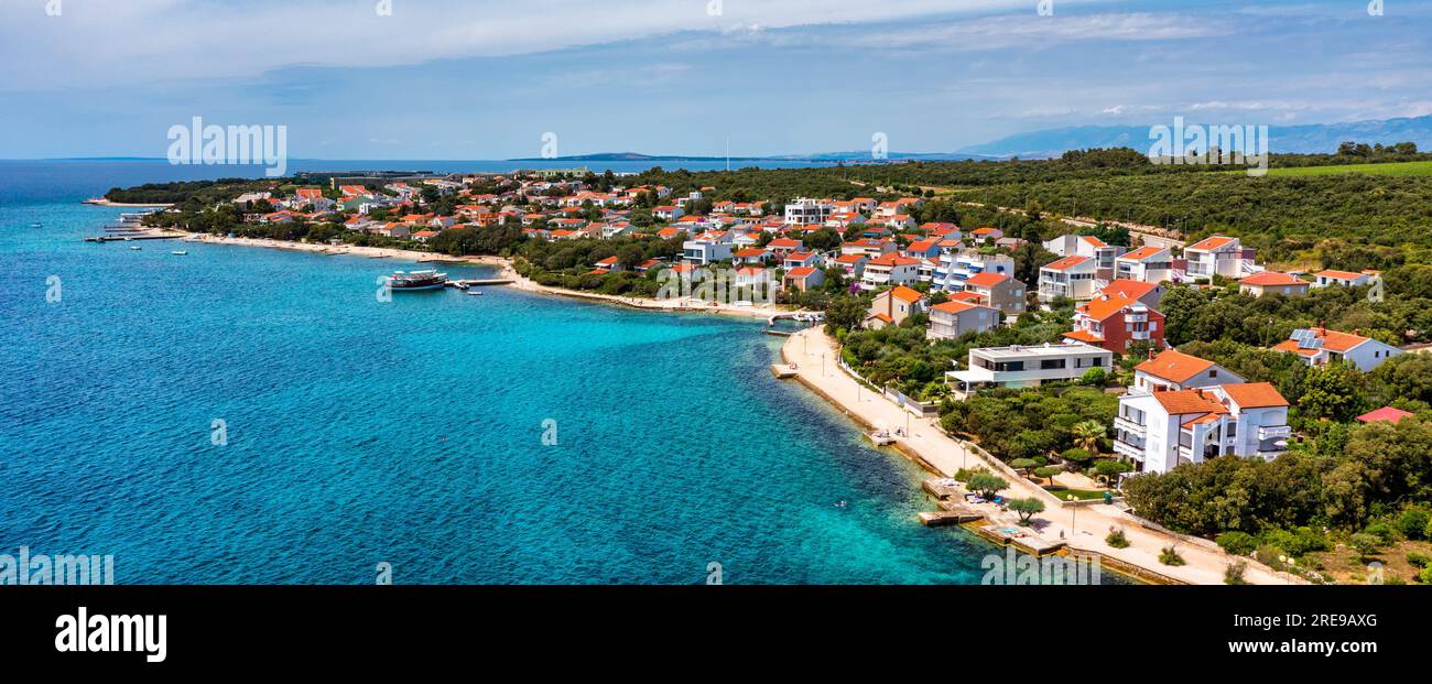 Petrcane village tourist destination coastline aerial panoramic view ...