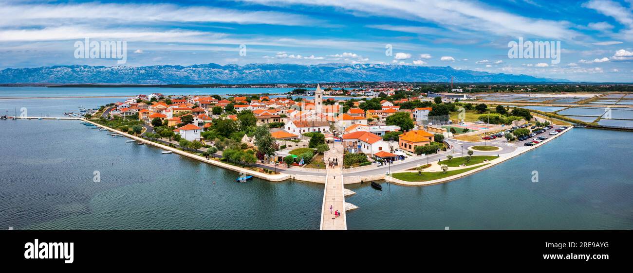 Historic town of Nin laguna aerial view with Velebit mountain ...