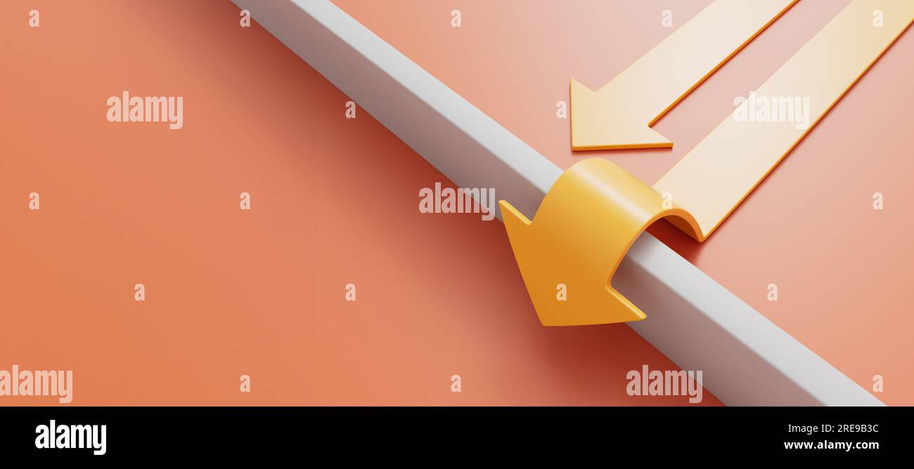 Business leadership and strategy. An arrow overcomes a barrier leaving ...