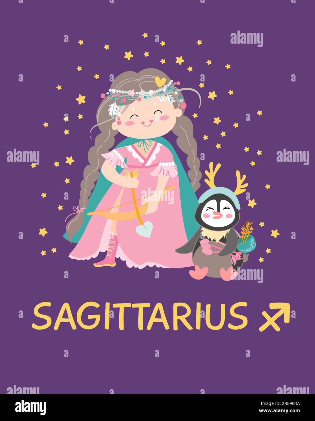 Cute Sign Zodiac Poster Flat Vector Illustration With Astrological