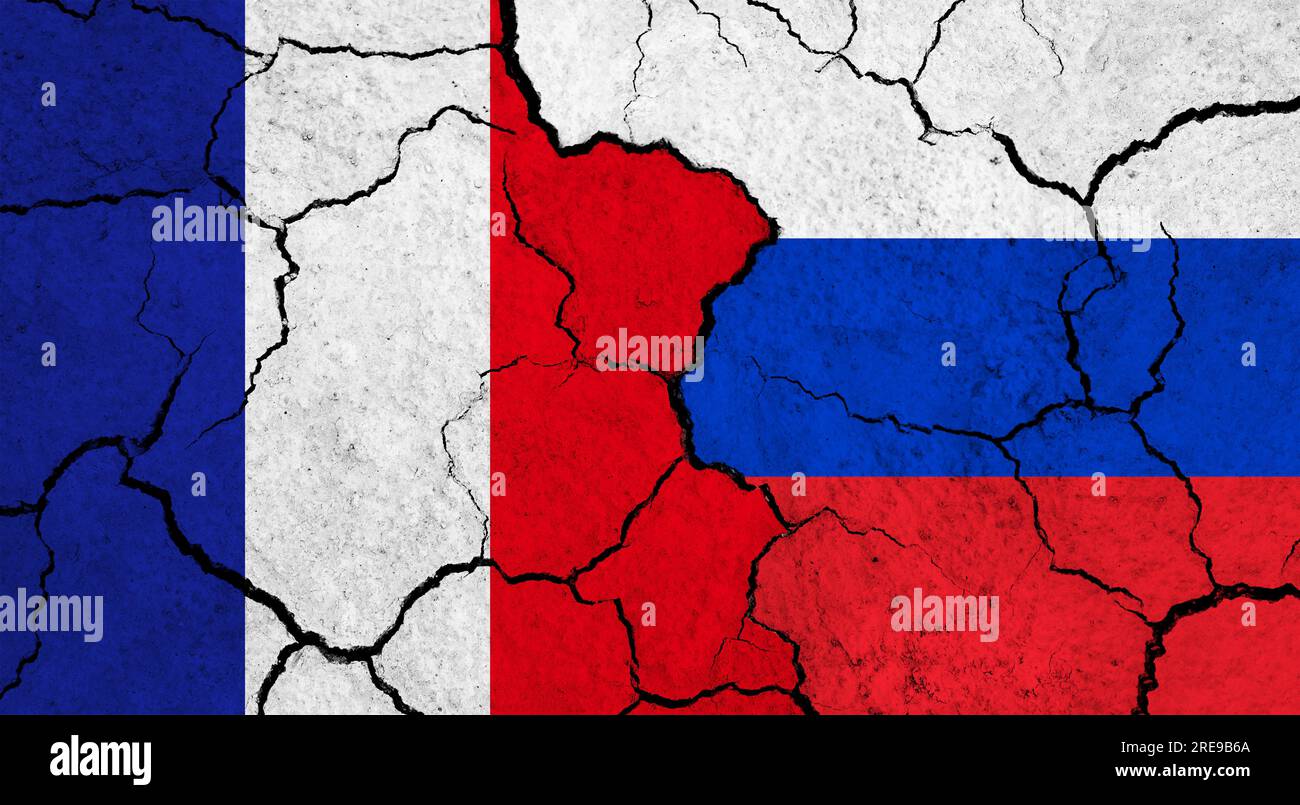 Flags of France and Russia on cracked surface - politics, relationship ...