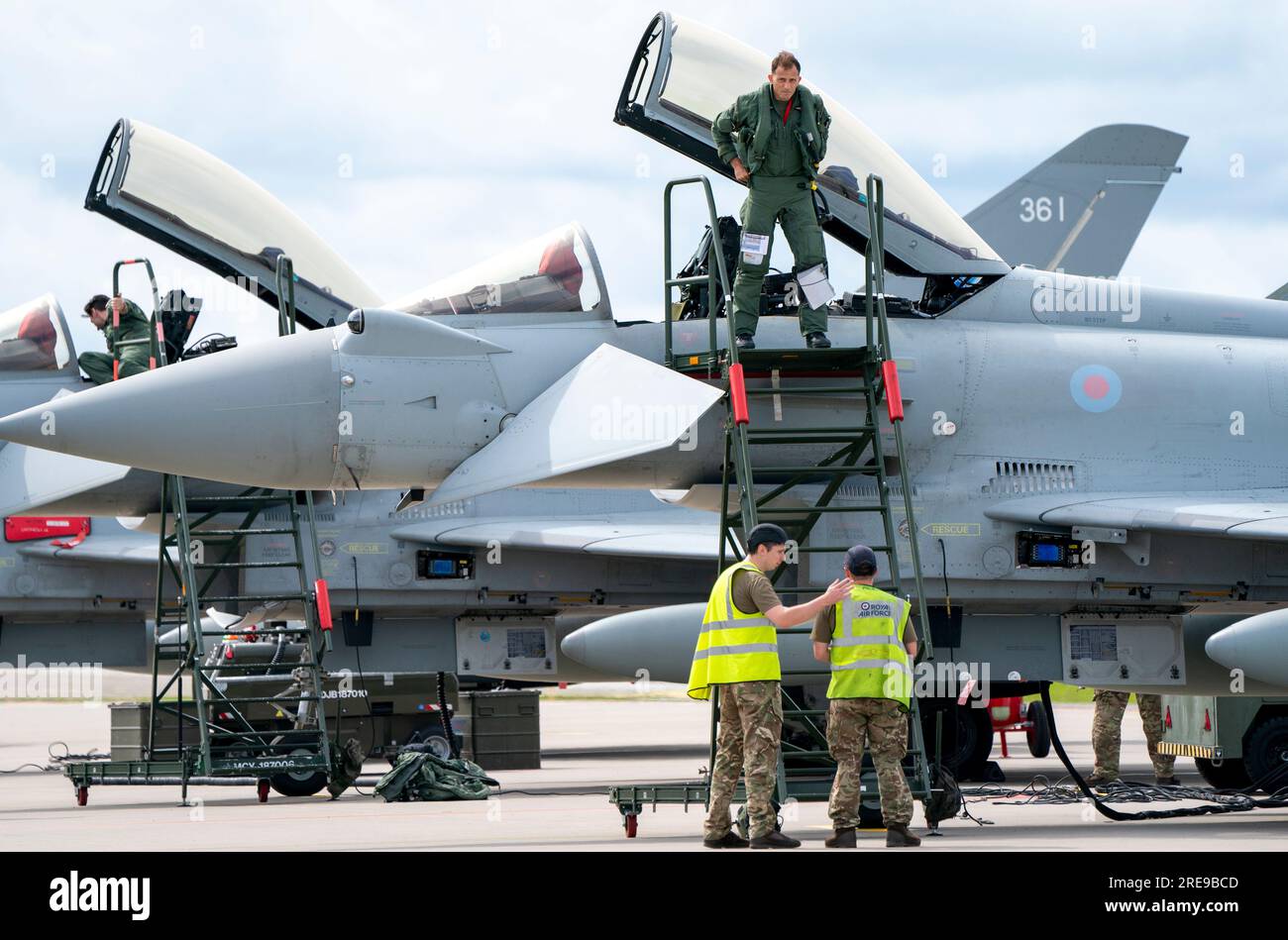 RAF Typhoon jets are prepared for take off for a training exercise at ...