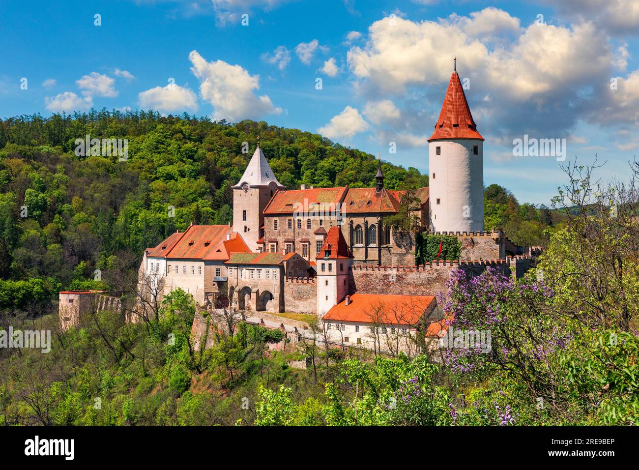 Aerial view of castle Krivoklat in Czech republic, Europe. Famous Czech ...