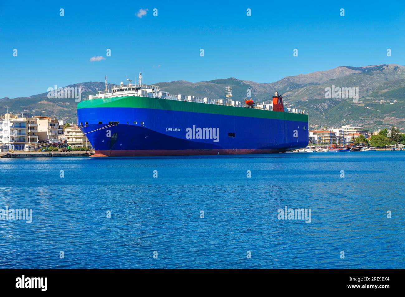 The ship LAPIS ARROW carrier anchored in Kalamata city port in Messenia ...