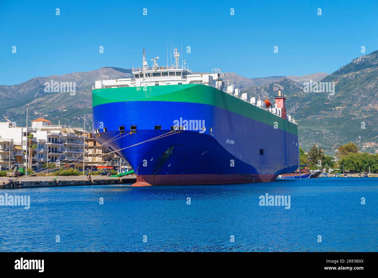 The ship LAPIS ARROW carrier anchored in Kalamata city port in Messenia ...