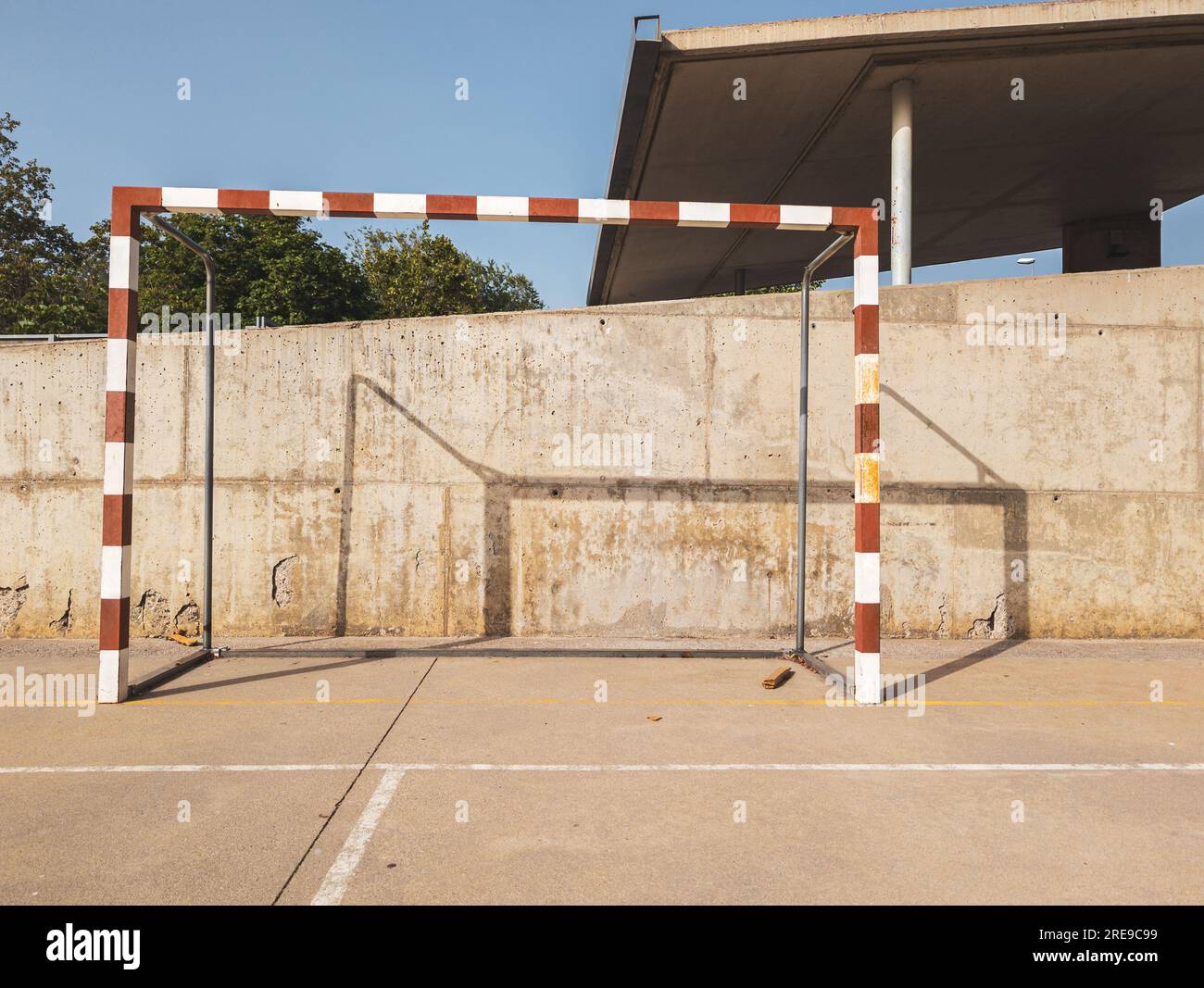 Soccer goal in barcelona school, concrete wall in background Stock ...