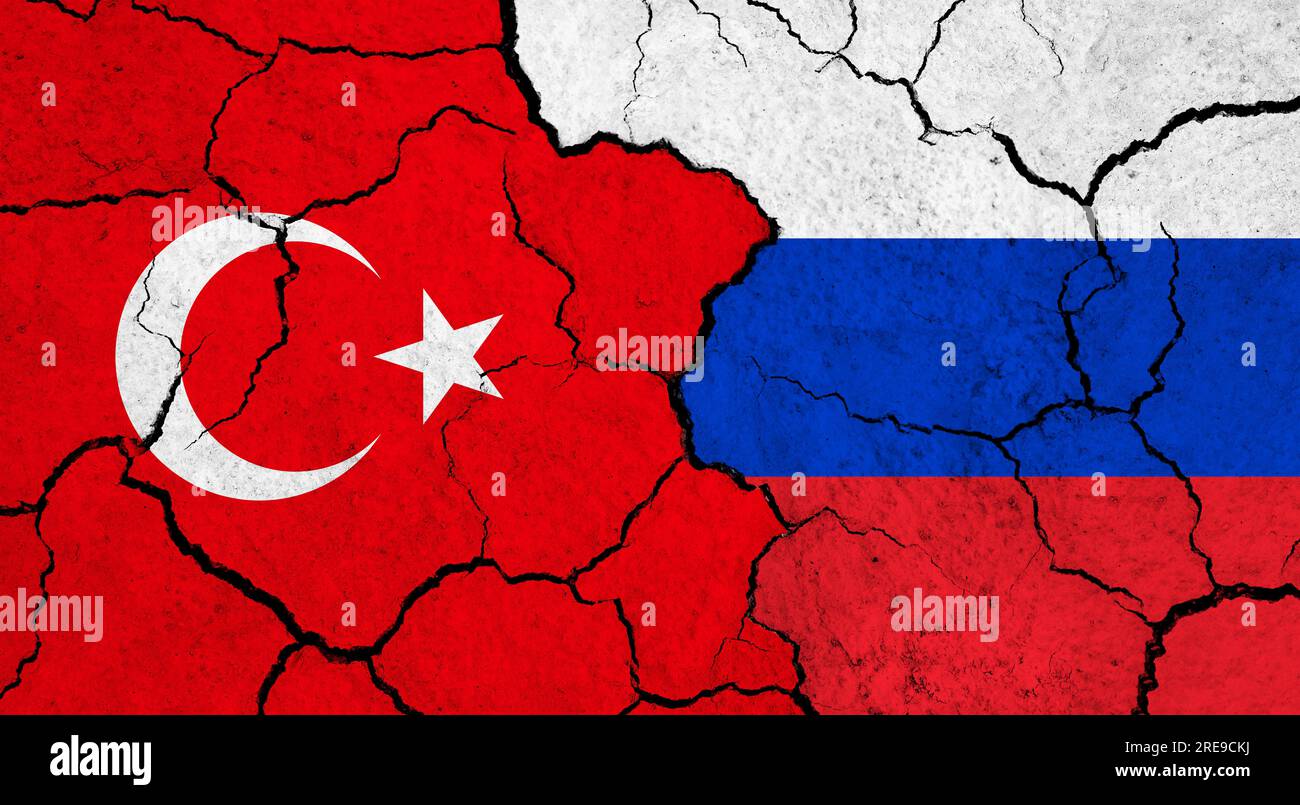 Flags of Turkey and Russia on cracked surface - politics, relationship ...