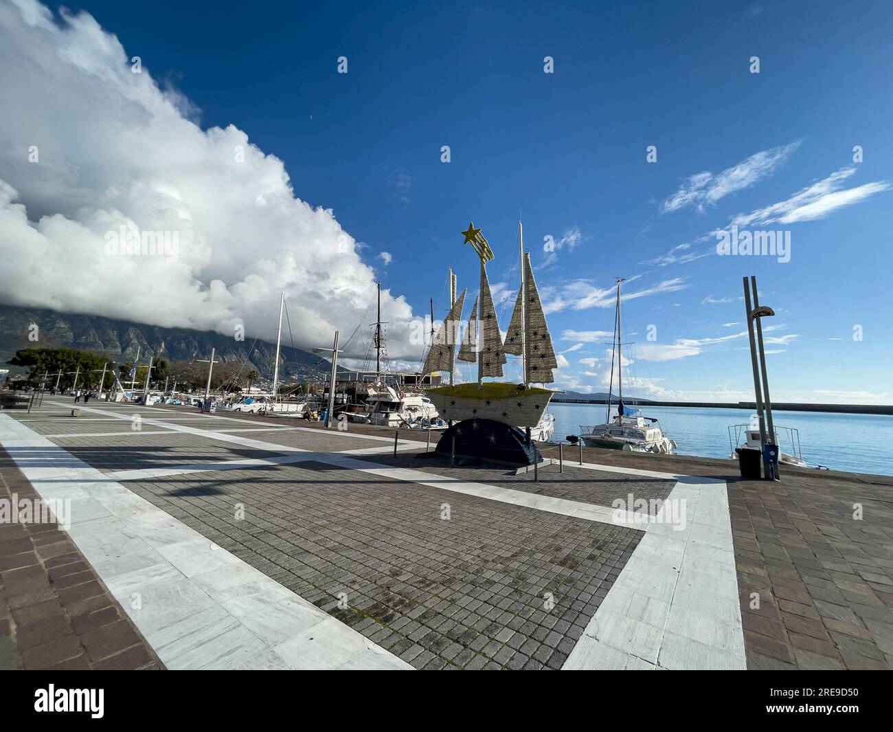 Iconic view of a decorated sailing boat during Christmas in Kalamata ...