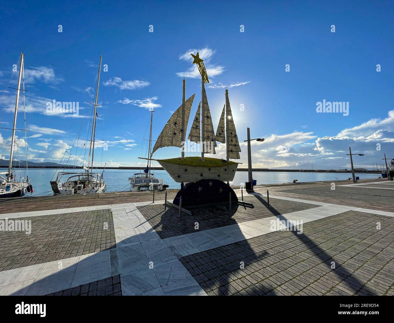 Iconic view of a decorated sailing boat during Christmas in Kalamata ...