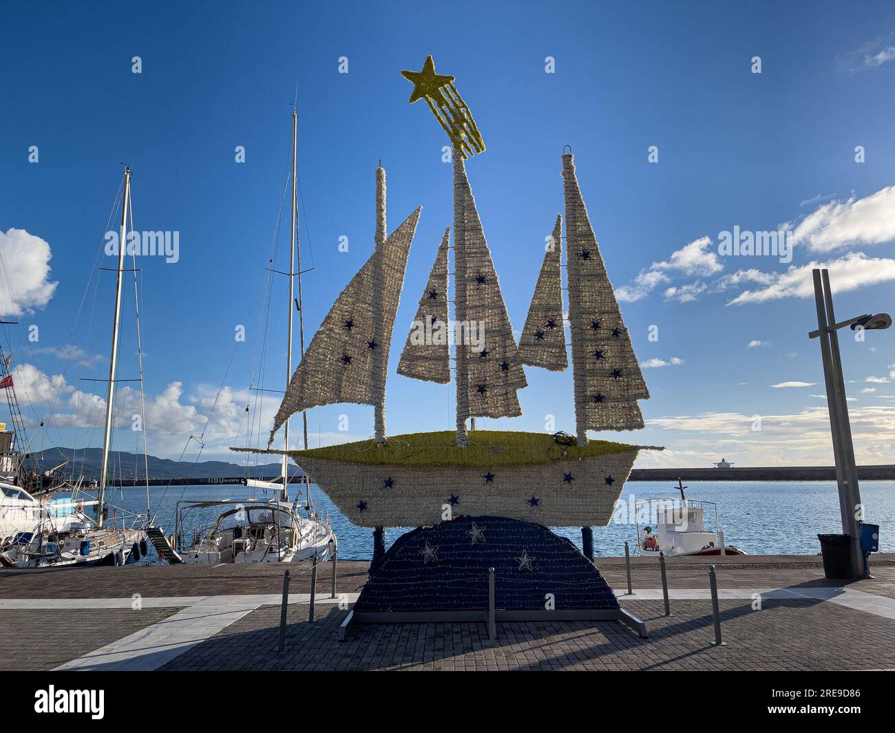 Iconic view of a decorated sailing boat during Christmas in Kalamata ...