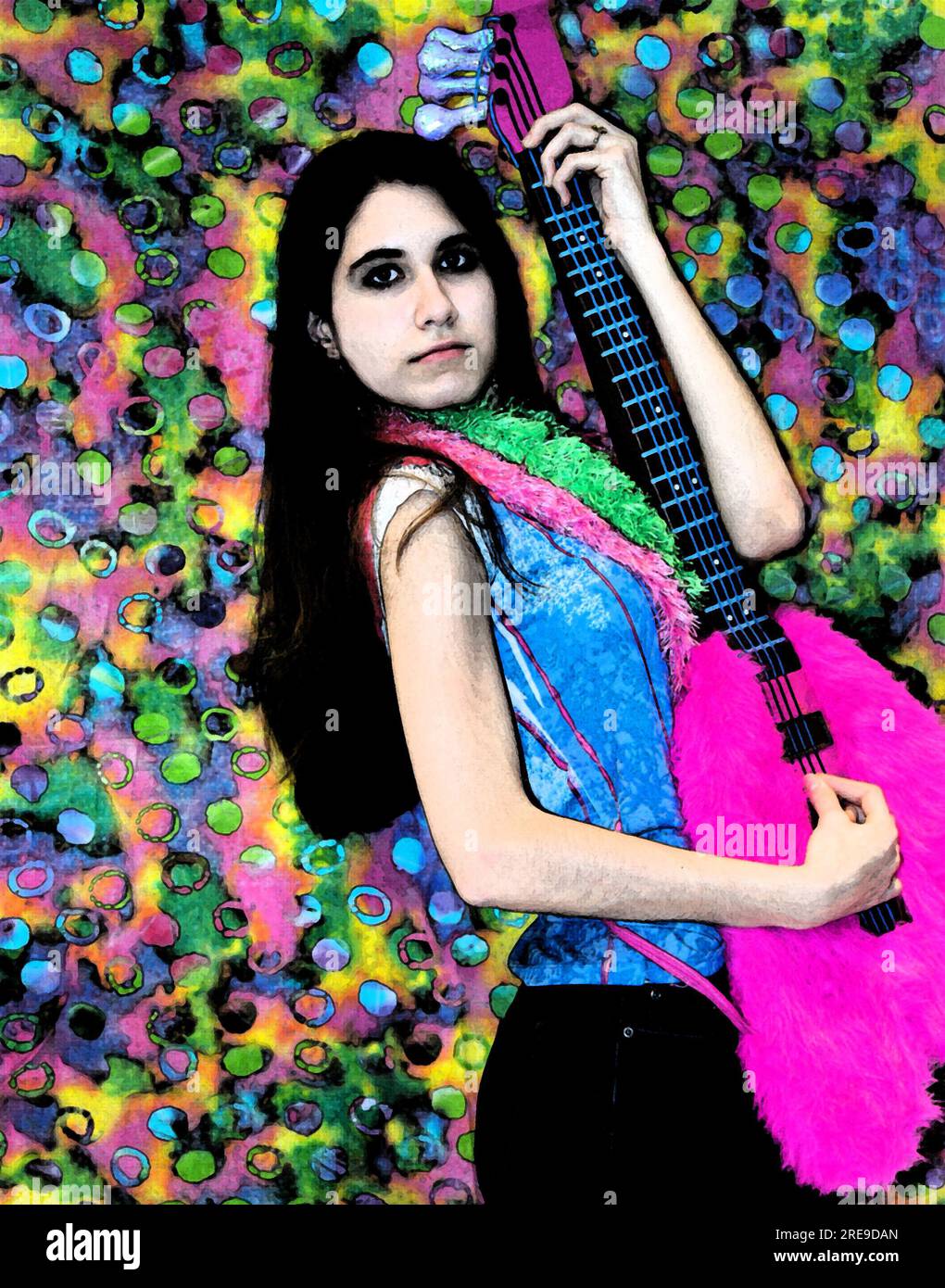 Graphic image of cool teenager holding a fake, funky guiitar and ...