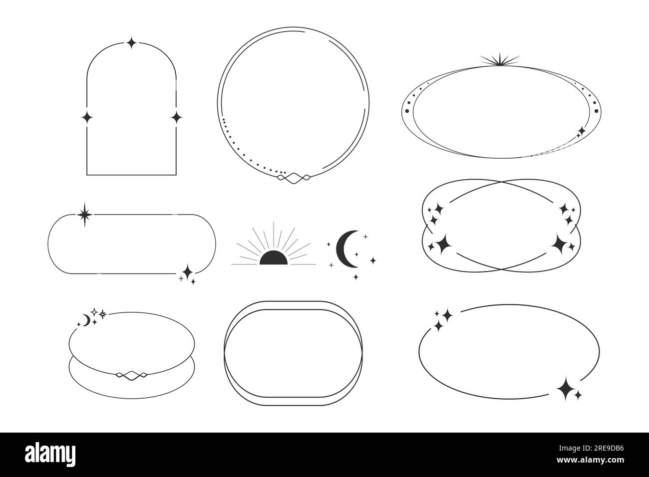 Set celestial frames, borders line art esoteric minimal decoration with ...