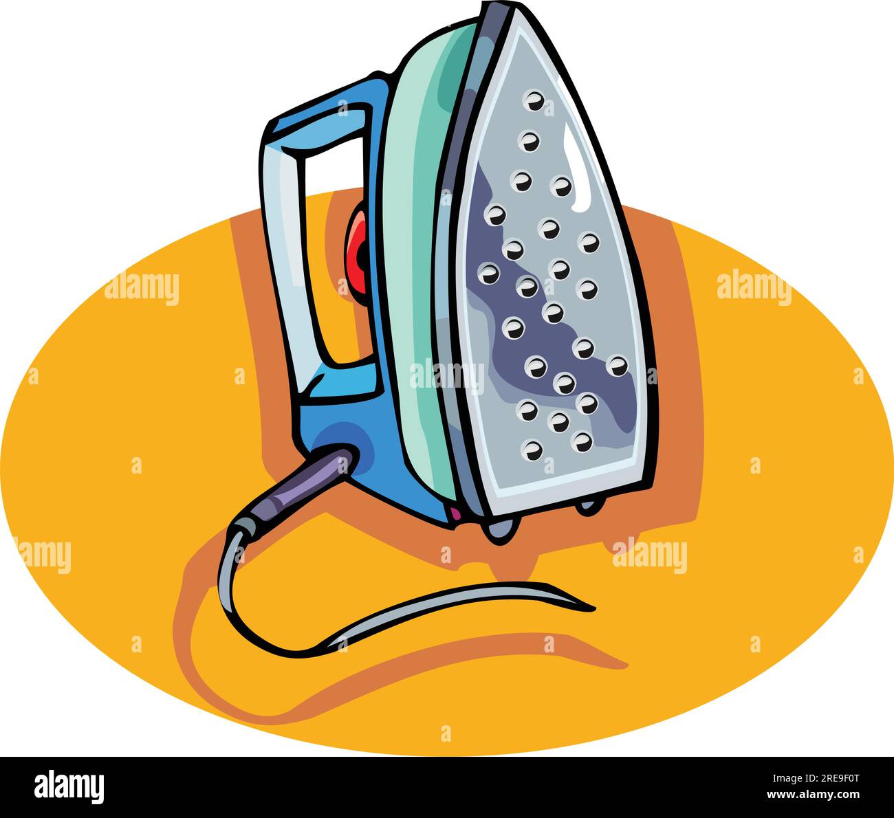 cartoon iron with cord and button on orange background Stock Vector ...