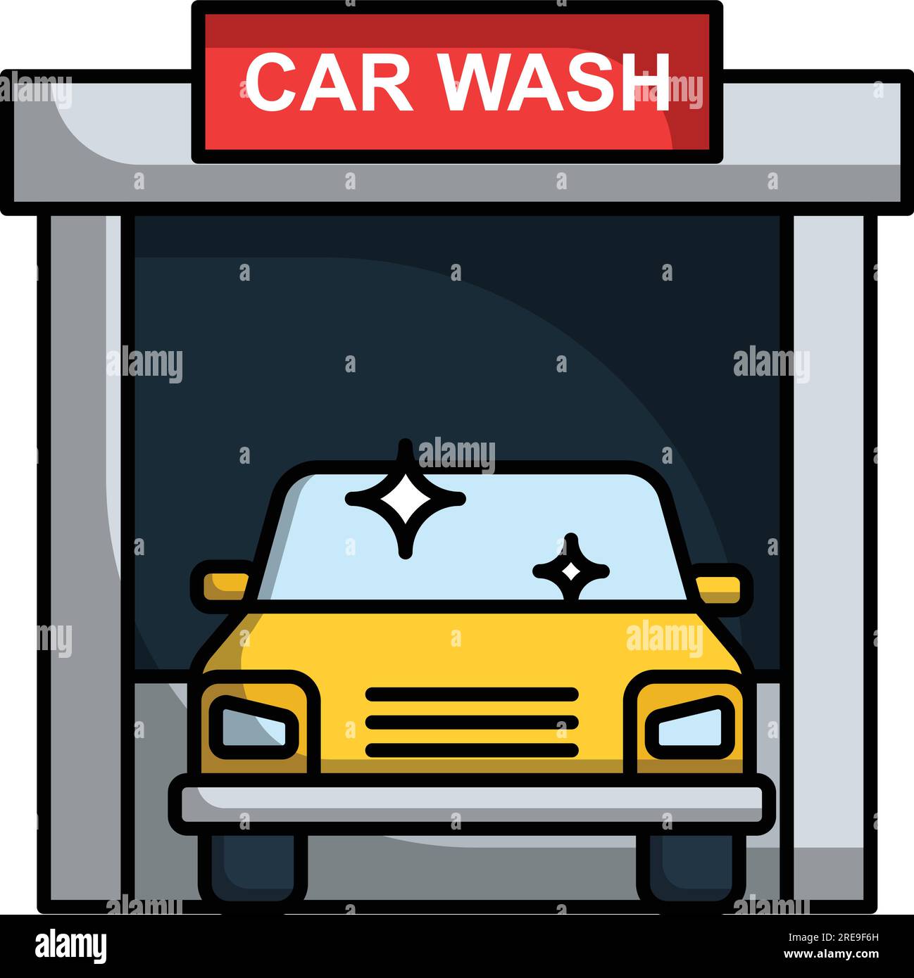 a cartoon car wash station with a yellow car in the doorway Stock ...
