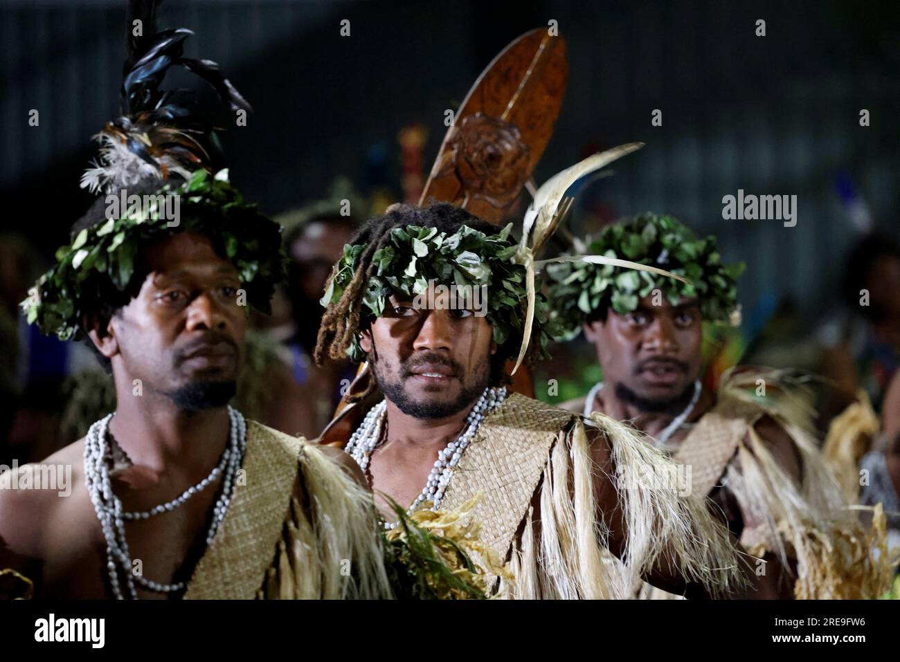 Paris, Vanuatu. 26th July, 2023. Men in traditional attire wait for the ...
