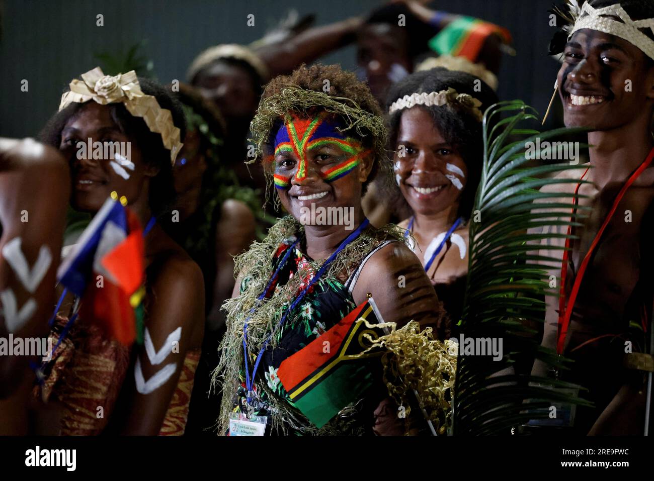 Paris, Vanuatu. 26th July, 2023. People in traditional attire wait for ...