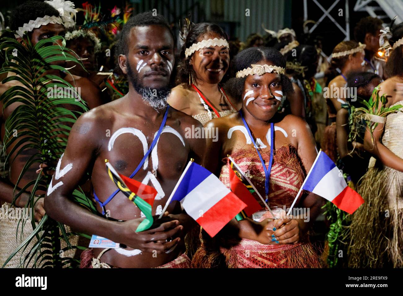 Paris, Vanuatu. 26th July, 2023. People in traditional attire wait for ...