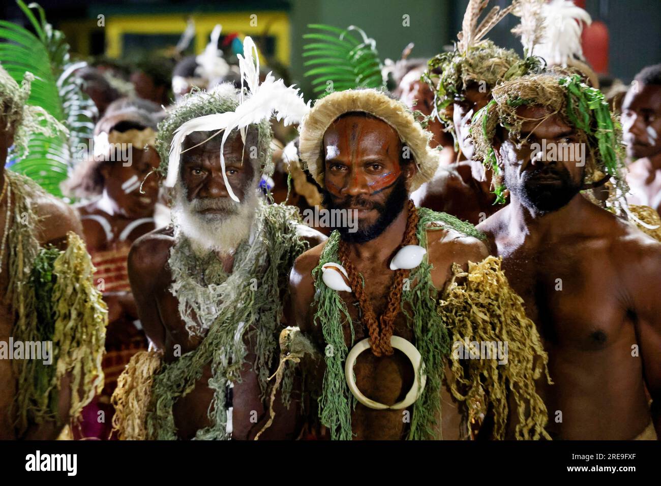 Paris, Vanuatu. 26th July, 2023. Men in traditional attire wait for the ...