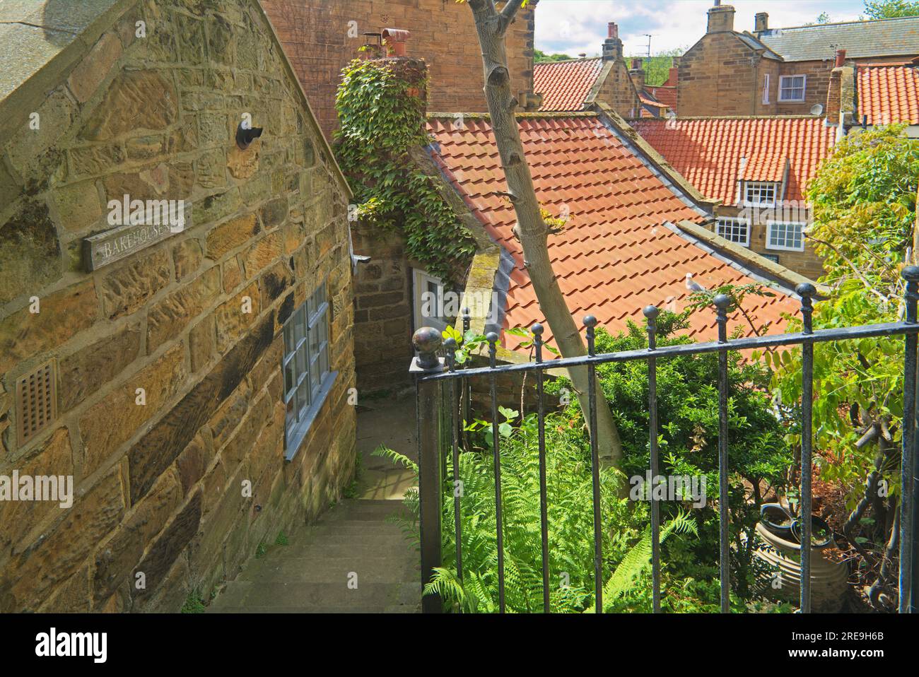 Robin Hood's Bay, Back street detail, Sunny Place, Bakehouse steps ...