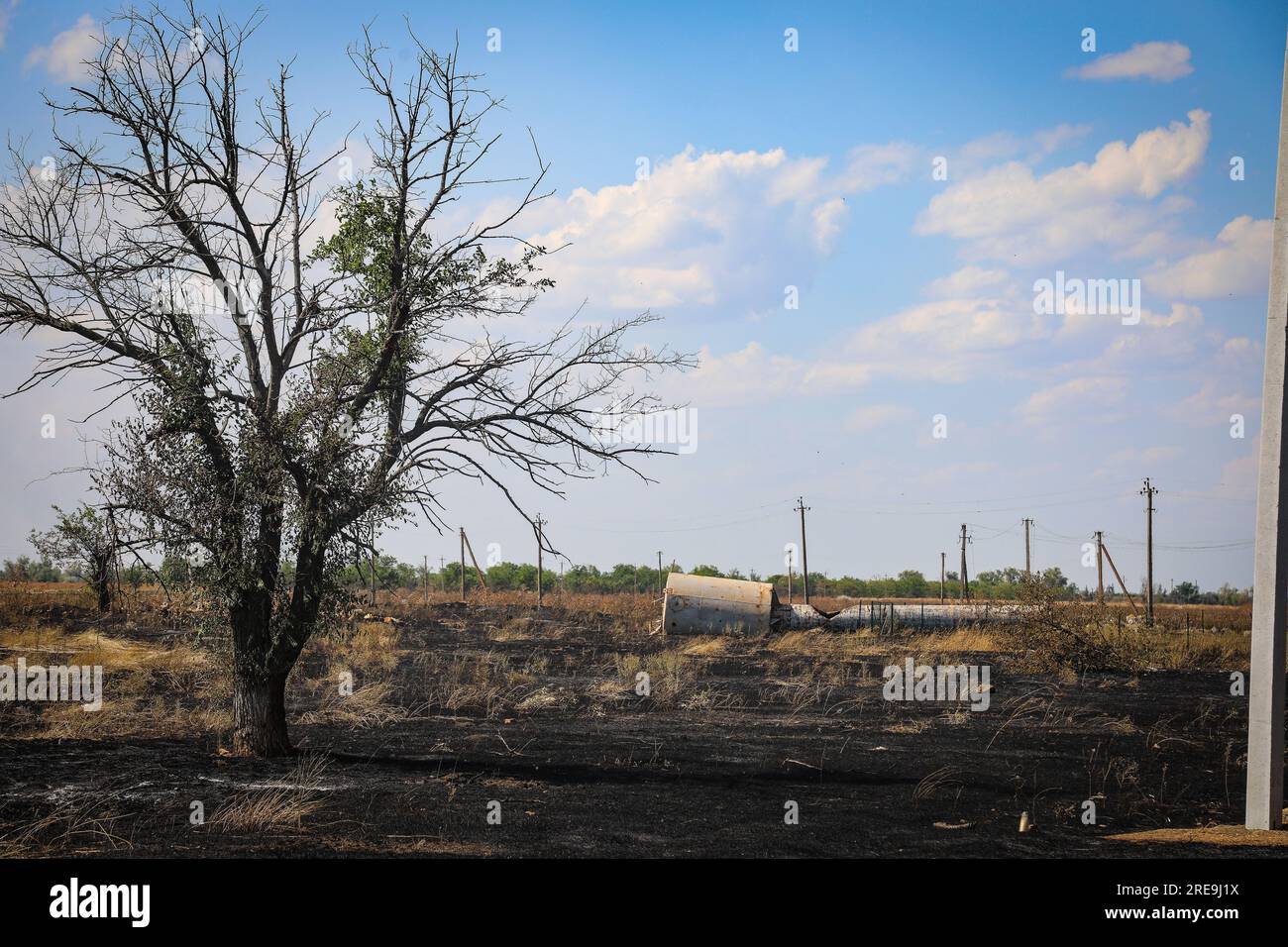 BLAHODATNE, UKRAINE - JULY 19, 2023 - Damage done by Russian shelling ...