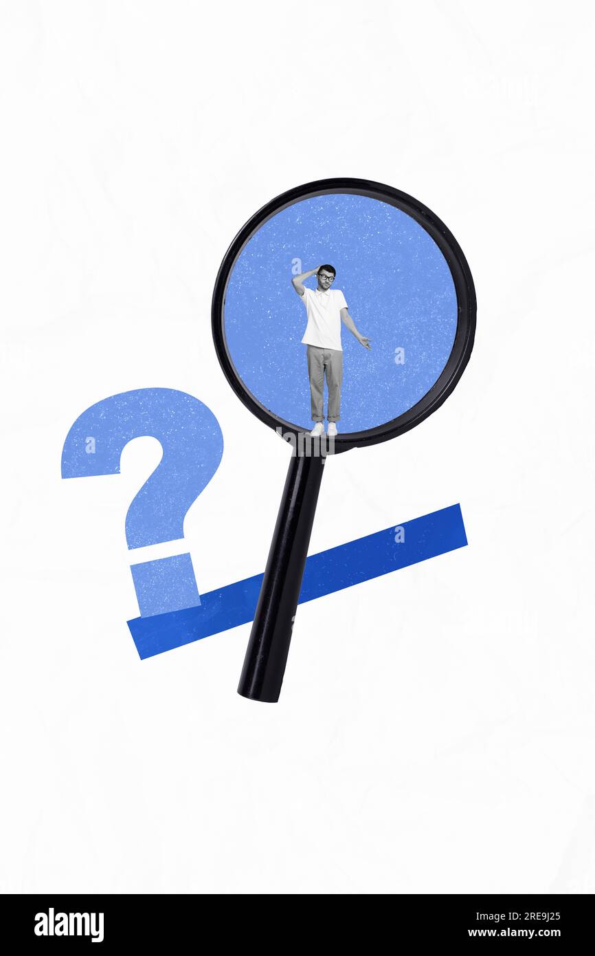 Vertical collage image of mini black white effect clueless guy inside ...