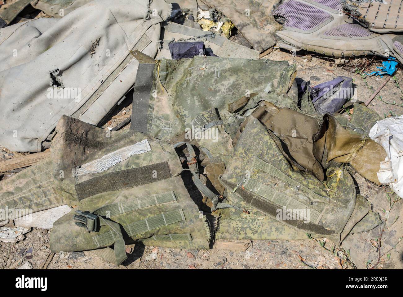 BLAHODATNE, UKRAINE - JULY 19, 2023 - A discarded Russian uniform is ...