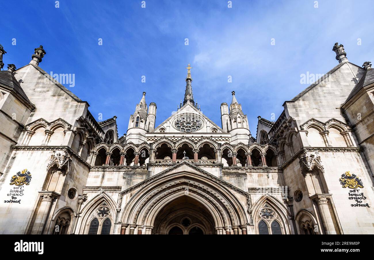 Victorian Gothic style main entrance to the The Royal Courts of Justice ...