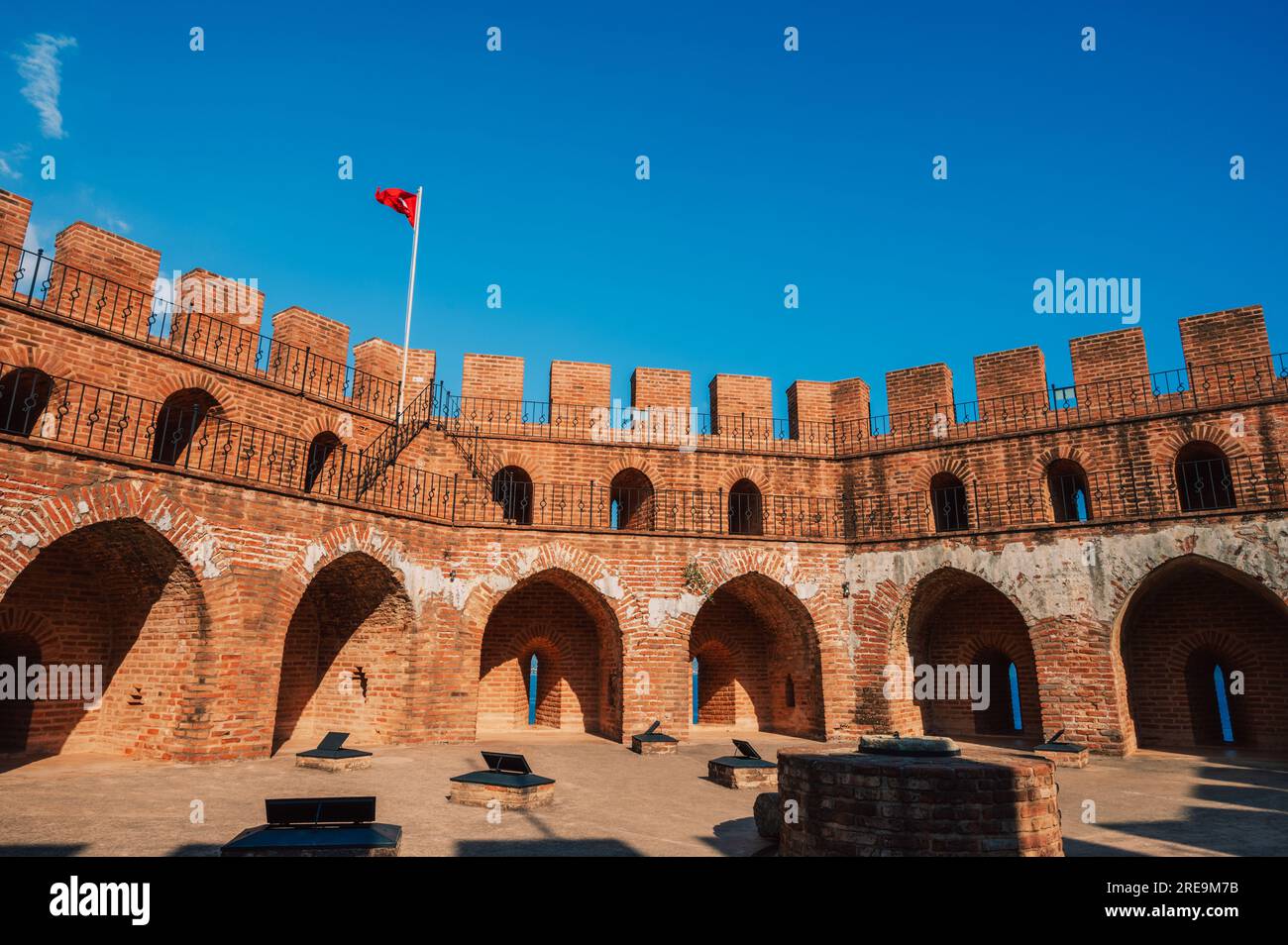 Upper part of the historical Red Tower - Kizil Kule, in Alanya Castle ...
