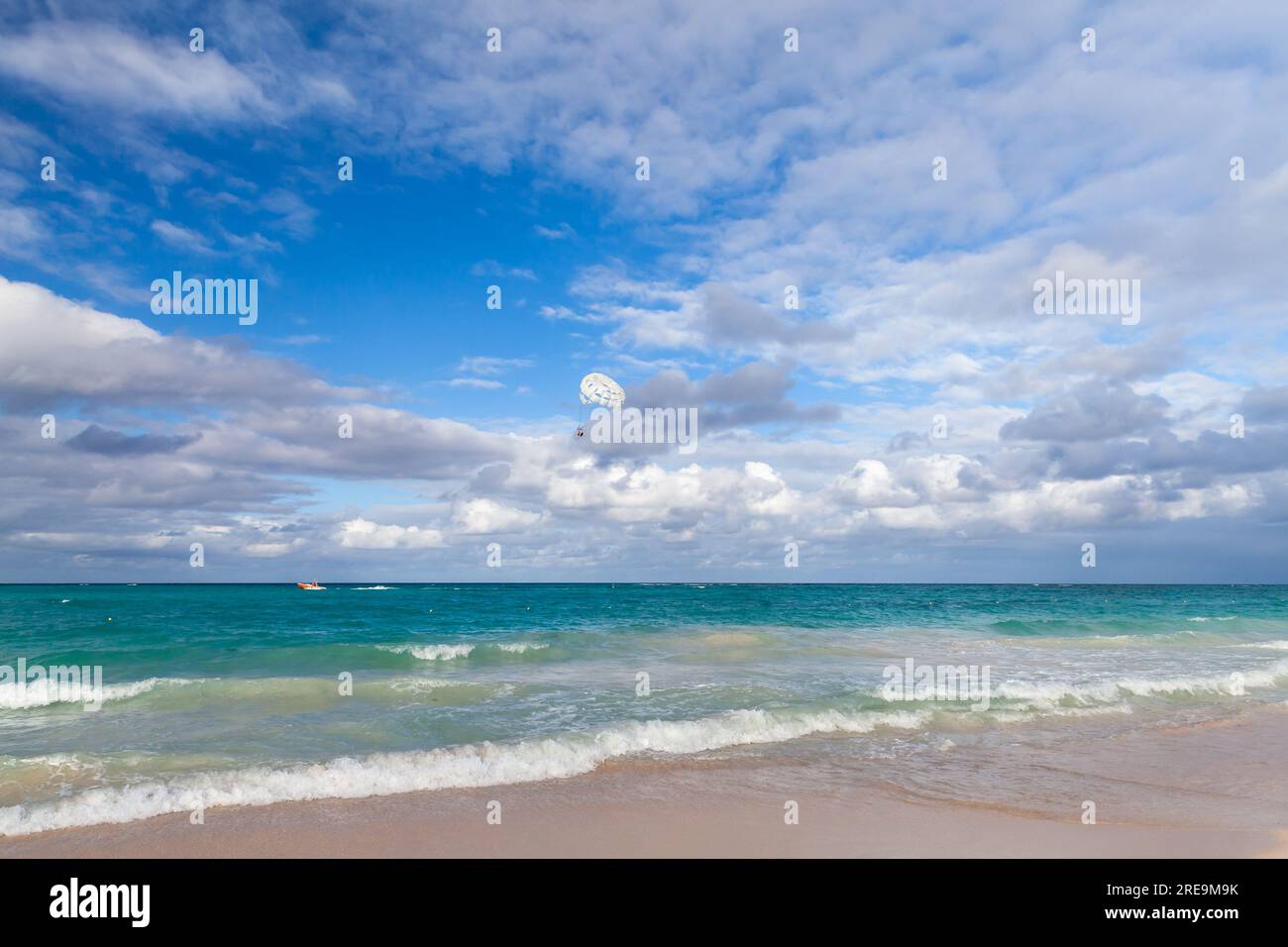 Coastal landscape with an empty coast of Atlantic ocean and shore waves ...
