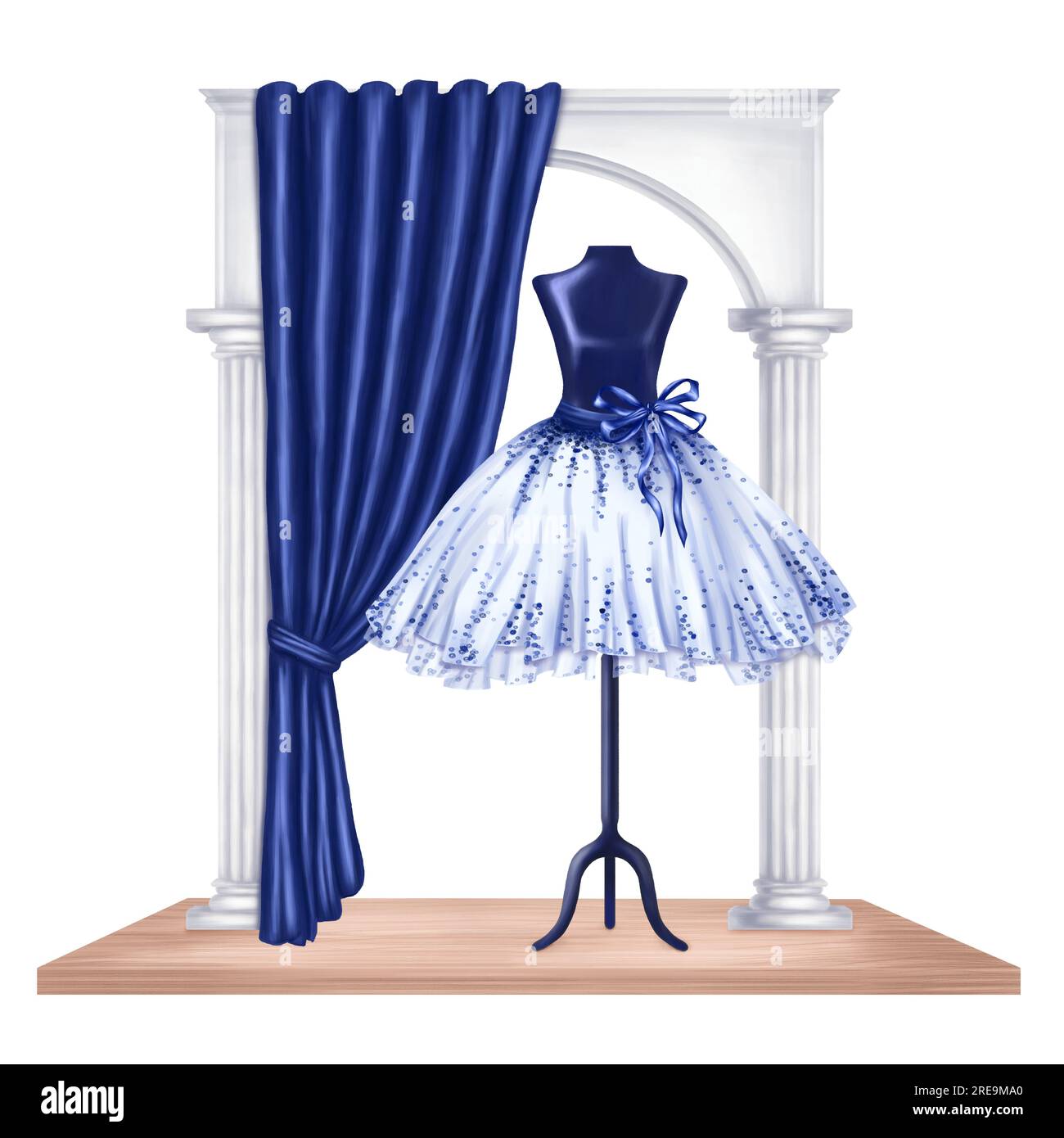 Blue ballet tutu decorated with pebbles and bows. A skirt worn on a ...