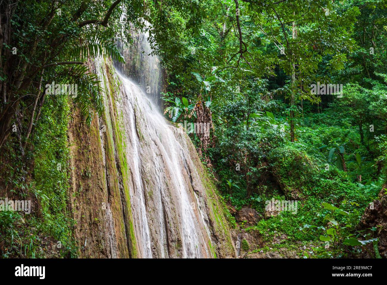 Waterfall in tropical forest of Samana, landscape of Dominican Republic ...