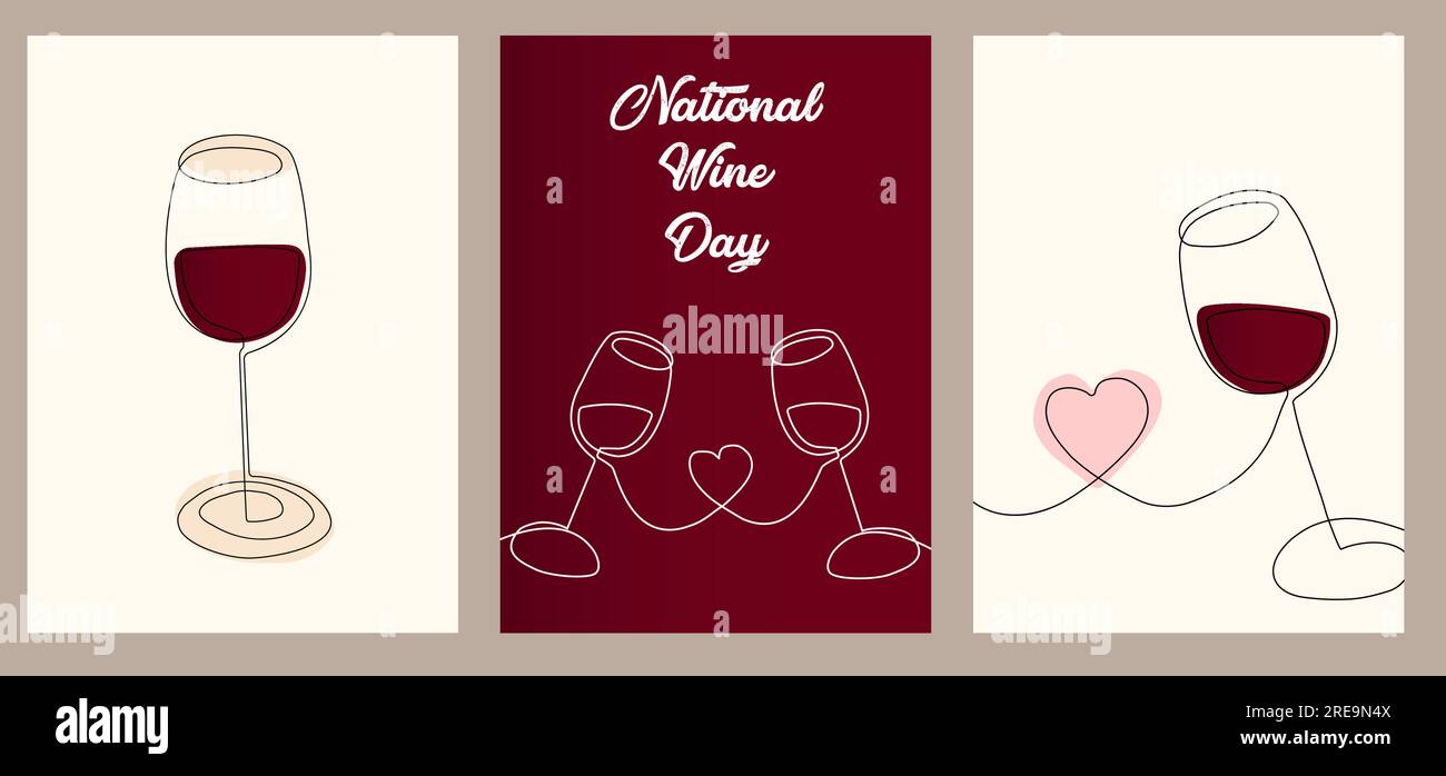 Poster with wine glasses in line art style, one solid line. Modern ...