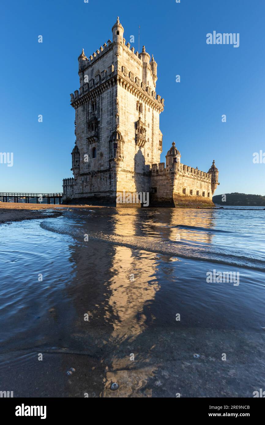 Torre de Belém on the banks of the Tagus, historic watchtower in the ...