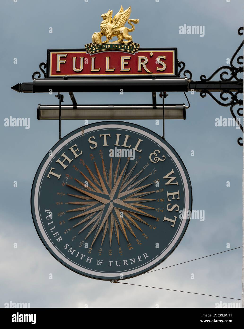 Traditional hanging pub sign at The Still and West a Fuller's public ...