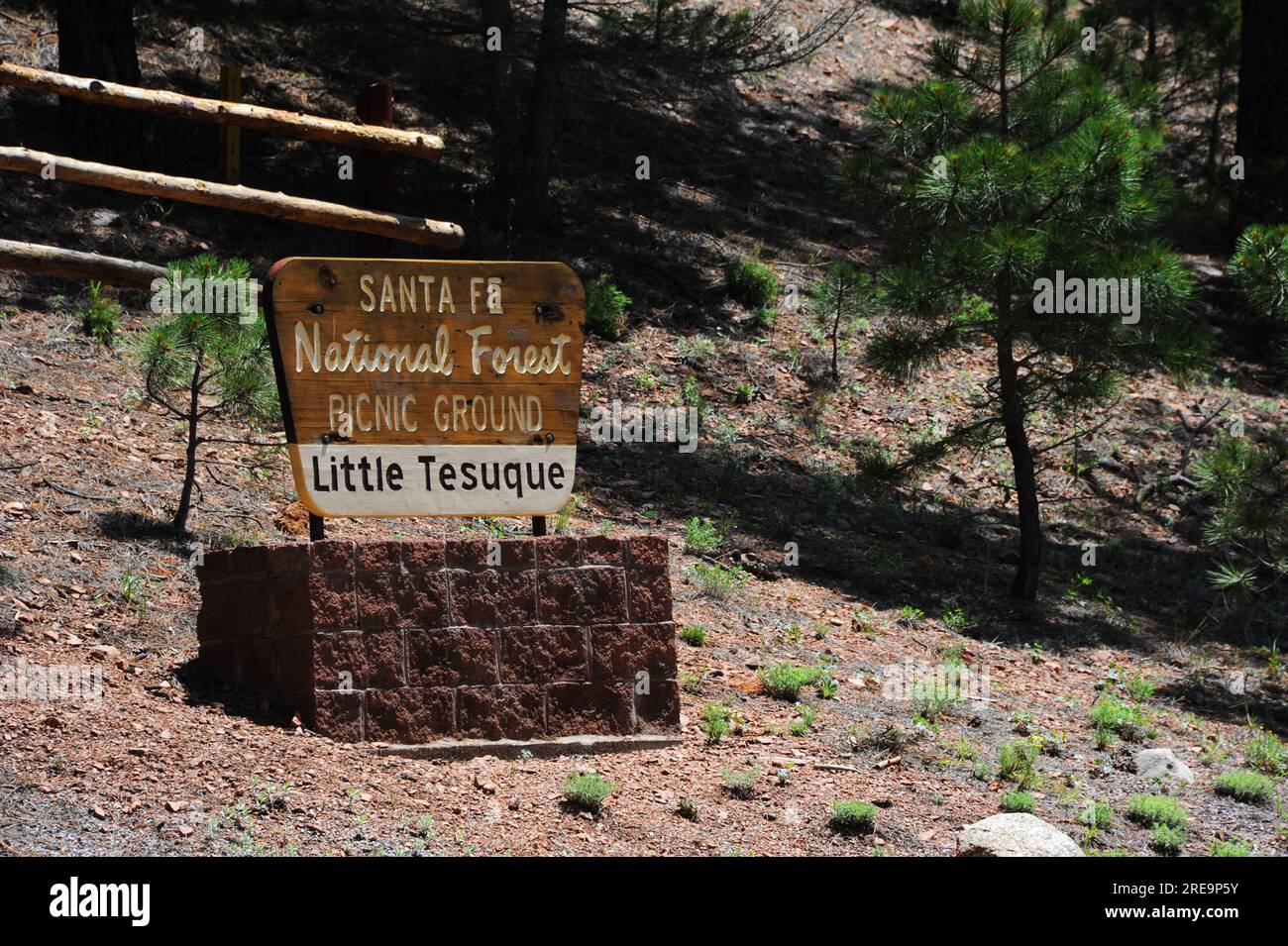 Sign stands on the picnic grounds of the Little Tesuque in the Santa Fe ...