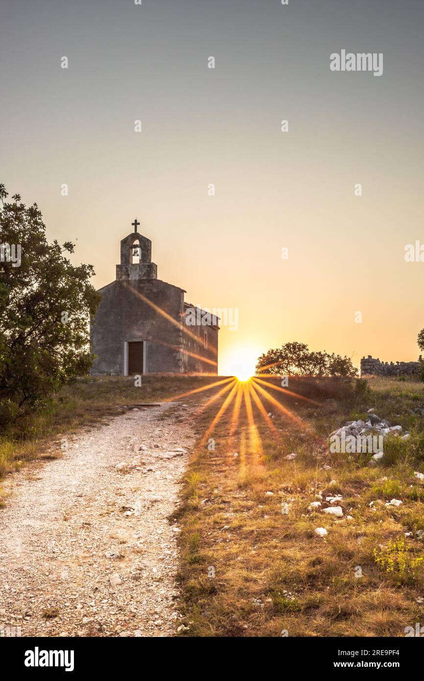 Beautiful little church by the sea in sunrise or sunset. Landscape shot ...