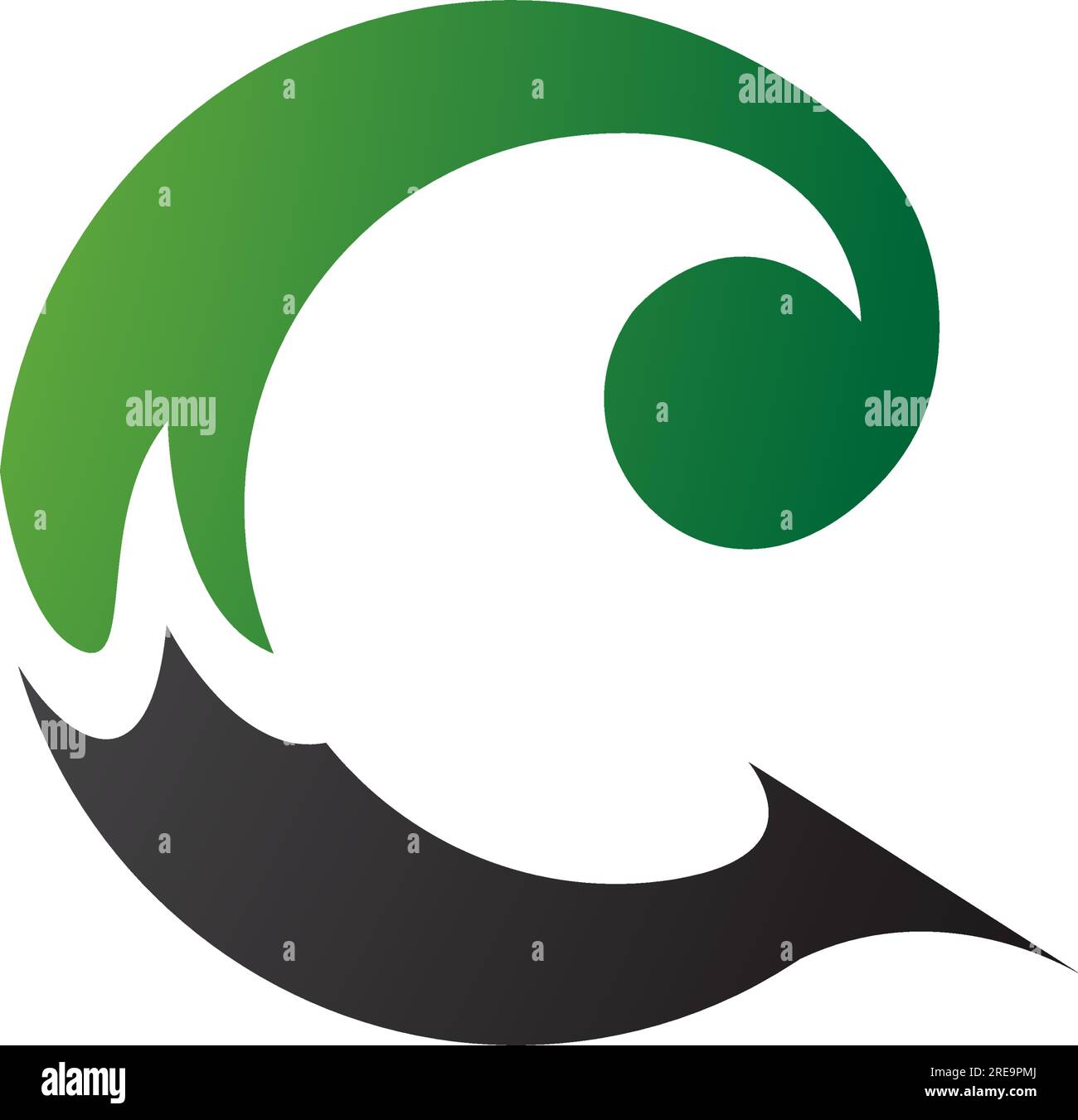 Green and Black Round Curly Letter C Icon on a White Background Stock ...