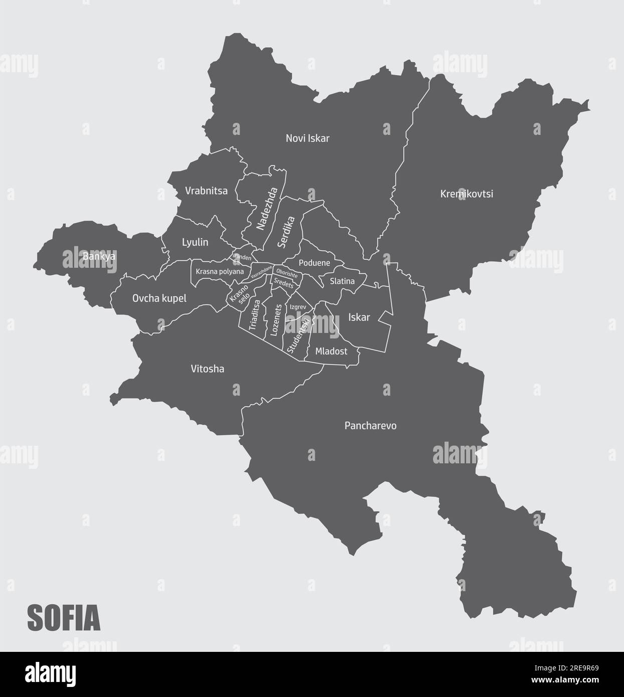Sofia city administrative map isolated on gray background, Bulgaria Stock Vector Image & Art - Alamy