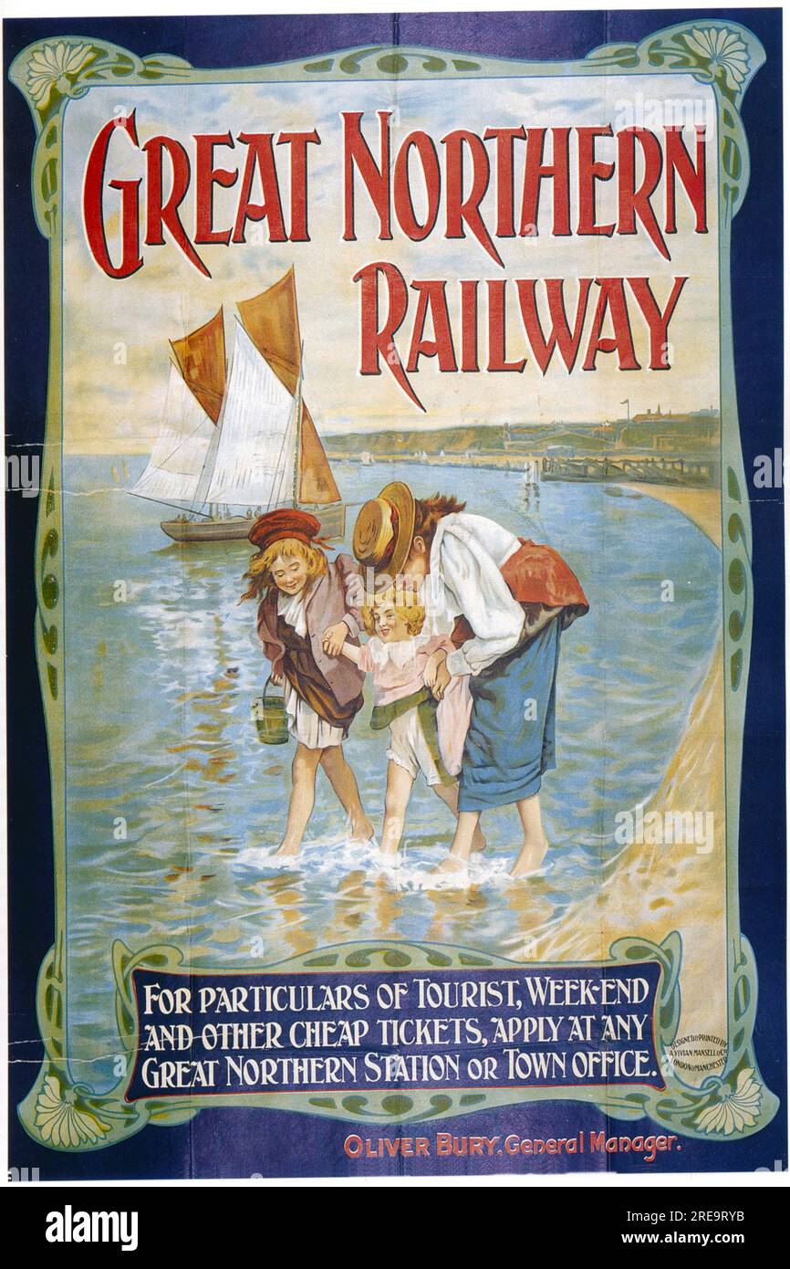 vintage reproduction railway travel posters Stock Photo - Alamy